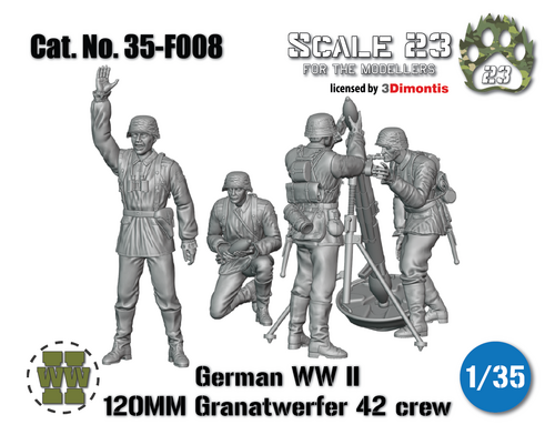 Scale23 35-F008 German WWII 120 mm Granatwerfer 42 Crew (3D-Printed)