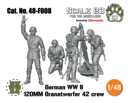 Scale23 48-F008 German WWII 120 mm Granatwerfer 42 Crew (3D-Printed)