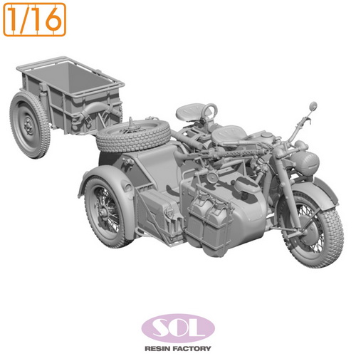 SOLMODEL MM873 German WWII Zundapp KS750 Motorcycle &Sidecar and Anhänger (3D-Printed)