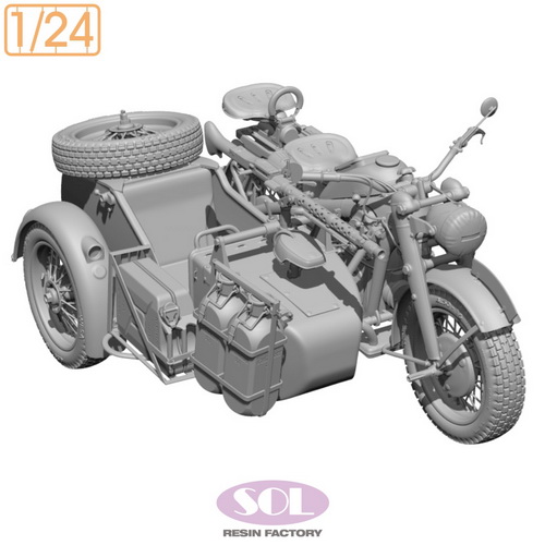SOLMODEL MM904 German WWII Motorcycle Zundapp with Sidecar (3D-Printed)