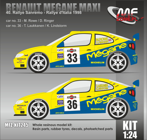 MF-Zone KIT245 Renault Megane Maxi Rowe, Laukkanen - Rallye Sanremo 1998