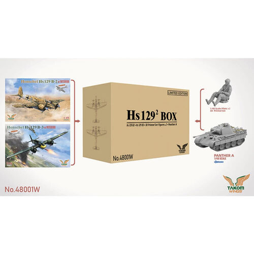 Takom 48001W Hs 129² Box - Hs 129 B2 + Hs 129 B3 + 3D Printed Set Figures x2 + Panther A