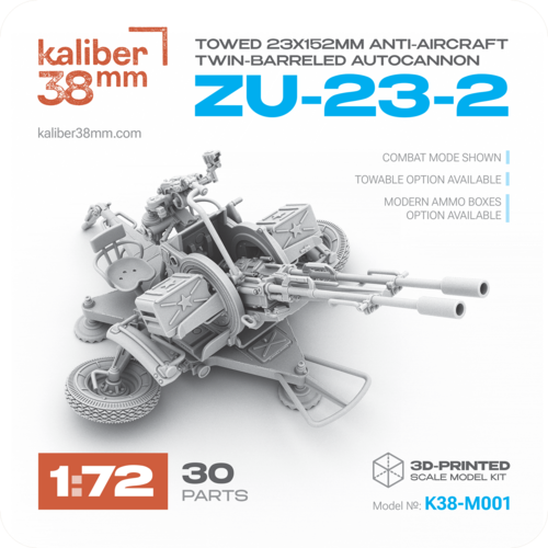kaliber38mm K38-M001 ZU-23-2 - Towed 23x152mm Anti-Aricraft Twin-Barreled Autocannon