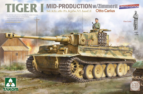Takom 2200 Tiger I Mid-Production With Zimmerit Sd.Kfz.181 Pz.Kpfw.VI Ausf.E Otto Carius (Limited Edition)