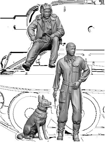 Glowel Miniatures 35930 Polish T-34 Crew Part 1 (3 Figures - 2 Humans And A Dog, 3D Printed)
