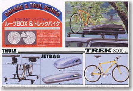 Fujimi 110424 Garage and Tools Series: Roof Rack, Jet Box Trek Mountain Bike