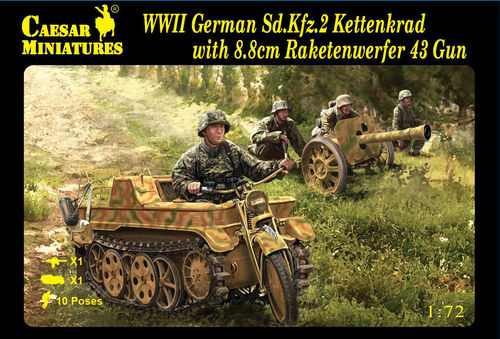 Caesar Miniatures H096 WW2 German Sd.Kfz.2 Kettenkrad w.8.8cm Raketenwerfer 43 Gun