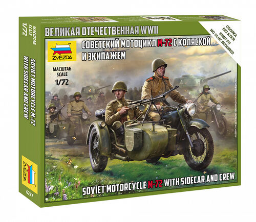 Zvezda 6277 Soviet motorcycle M-72 with sidecar and crew
