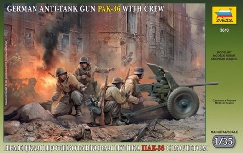 Zvezda 3610 German anti-tank gun PAK-36 (3,7cm) with crew