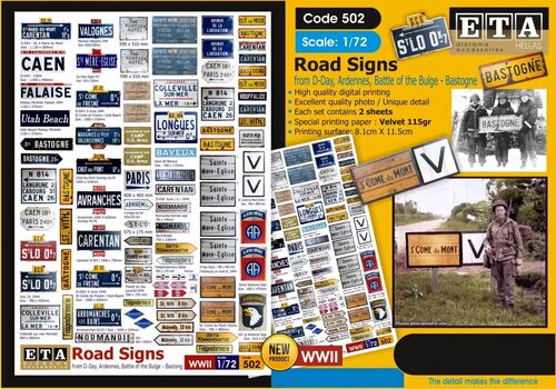 ETA DIORAMA ACCESSORIES 502 Road Signs : D-Day, Ardennes and Battle of the Bulge-Bastonge