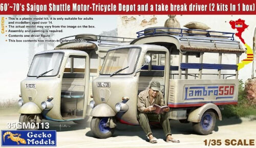 Gecko Models 35GM0113 60'-70's Saigon Shuttle Motor - Tricycle Depot And A Take Break Driver (2 Kits In 1 Box)