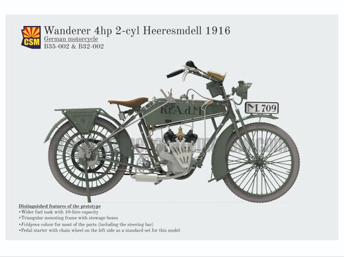 Copper State Models B35-002 Wanderer 4PS 1916 Heeresmdell Motorcycle (3D-Printed)