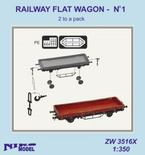 NIKO MODEL ZW3516X RAILWAY FLAT WAGON - no2 2 to a pack