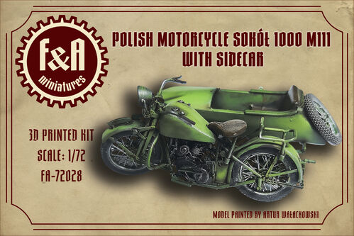 F&A Miniatures 72028 Polski Motocykl Sokół 1000 M111 z Koszem