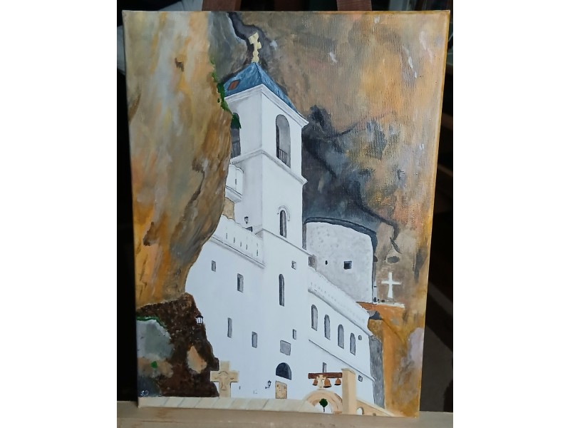 Manastir Ostrog, akrilne boje na platnu 30x40