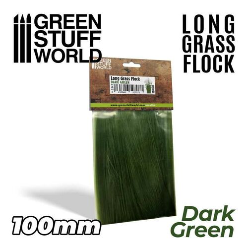 Green Stuff World 3347 Long Grass Flock 100mm - Dark Green