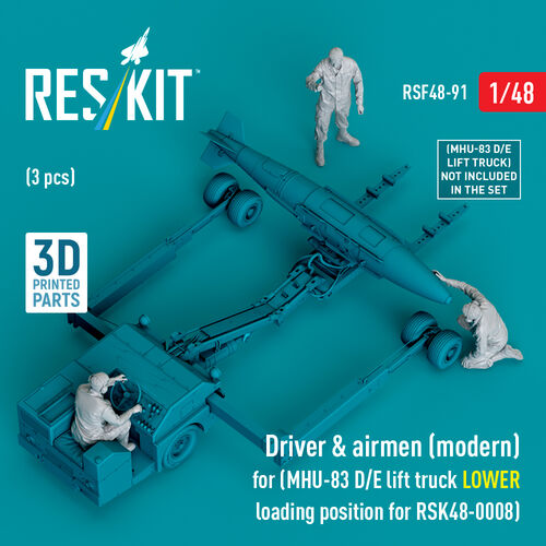 RES/KIT F48-0091 Driver & Airmen (Modern) (3pcs) (MHU-83 D/E Lift Truck LOWER Loading Position For RSK48-0008) (3D Printed)