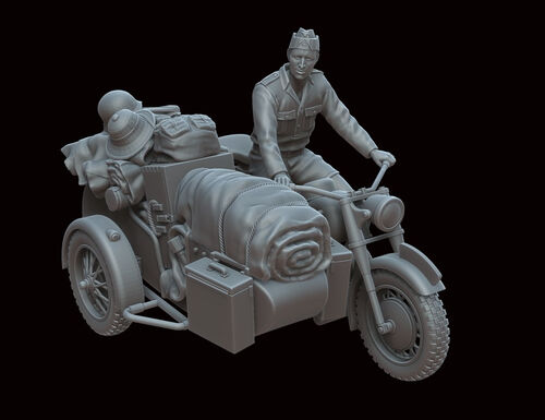 White Stork Miniatures M72004 BMW R75 With Sidecar And DAK Soldier