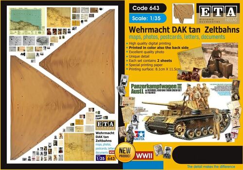 ETA DIORAMA ACCESSORIES 643 Wehrmacht WWII DAK tan Zeltbahns