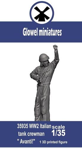 Glowel Miniatures 35935 WW2 Italian Tank Crewman 'Avanti!' (1 Figure, 3D Printed)
