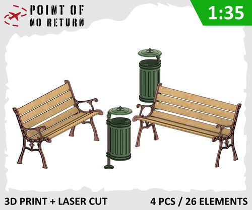 Point Of No Return 35-22009 Park Benches and Bins (2 pcs and 2 pcs)