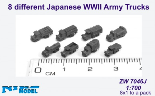 NIKO MODEL ZW7046J 8 different Japanese WWII Army Trucks 8x1 to a pack