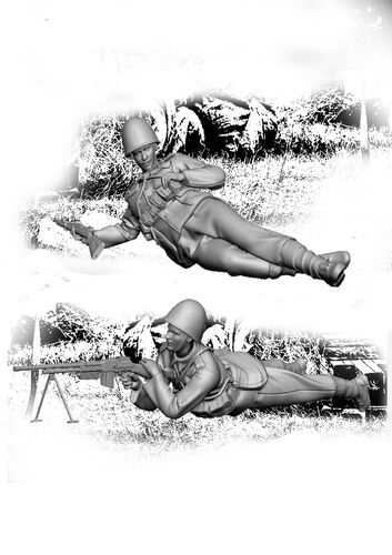 Glowel Miniatures 35909 Polish Infantry Lying (2 Figures, 3D Printed)
