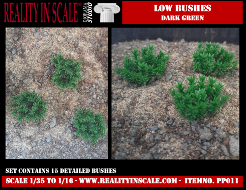 Reality in Scale PP011 Low Bushes Dark Green - High Quality Plastic Plants