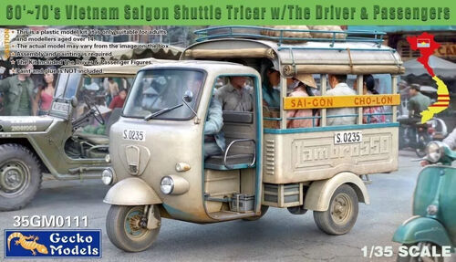 Gecko Models 35GM0111 60'-70's Vietnam Saigon Shuttle Tricar With The Driver And Passengers