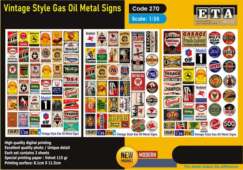ETA DIORAMA ACCESSORIES 270 Vintage Style Gas Oil Metal Signs