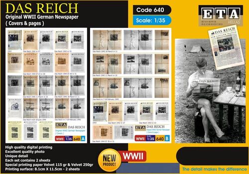 ETA DIORAMA ACCESSORIES 640 Original German WWII Newspapers - Das Reich