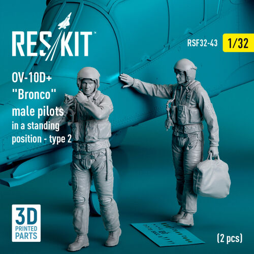 RES/KIT F32-0043 OV-10D+ 'Bronco' Male Pilots (In A Standing Position - Type 2) (2pcs) (3D Printed)