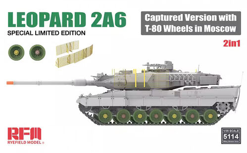 Rye Field Model RM-5114 Leopard 2A6 Captured Version With T-80 Wheels In Moscow 2 In 1 Limited Edition