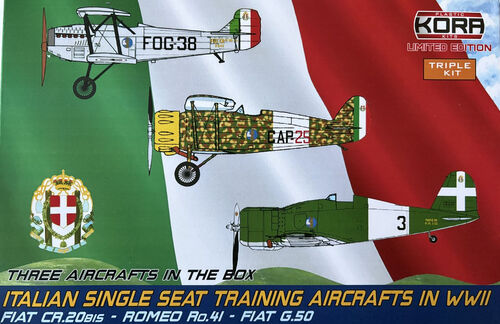 Kora Models KPK72202 Italian single-seat training aircraft in WWII - Fiat CR.20bis, Romeo Ro.41 and Fiat G.50 (Triple Kit)