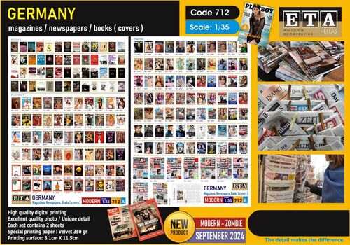 ETA DIORAMA ACCESSORIES 712 Germany Magazines/Newspapers/Books (Covers) (2 Sheets)