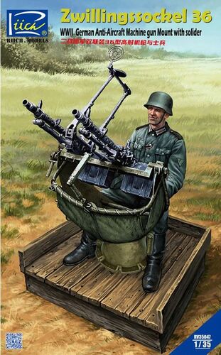 Riich.Models RV35047 Zwillingssockel 36 WWII German Anti-Aircraft Machine gun Mount with soldier