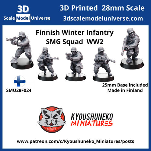 3d Scale Model Universe 28F024 Finnish WW2 Winter Infantry SMG Squad (5 Figures / 25 mm Bases)