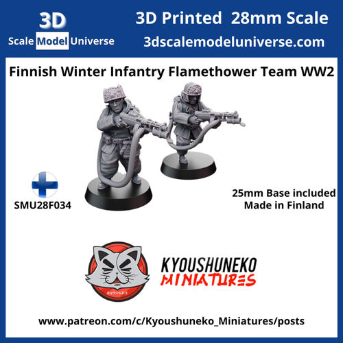 3d Scale Model Universe 28F034 Finnish WW2 Winter Infantry Flamethower Team (2 Figures / 25 mm Bases)