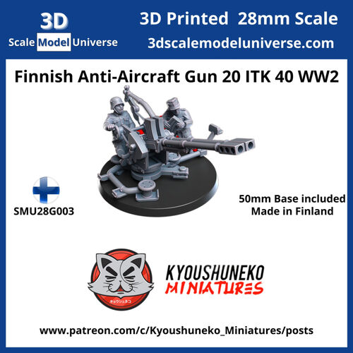3d Scale Model Universe 28G003 Finnish WW2 Anti-Aircraft Gun 20 ITK 40 (2 Figures and 1 Gun with 50 mm Base)