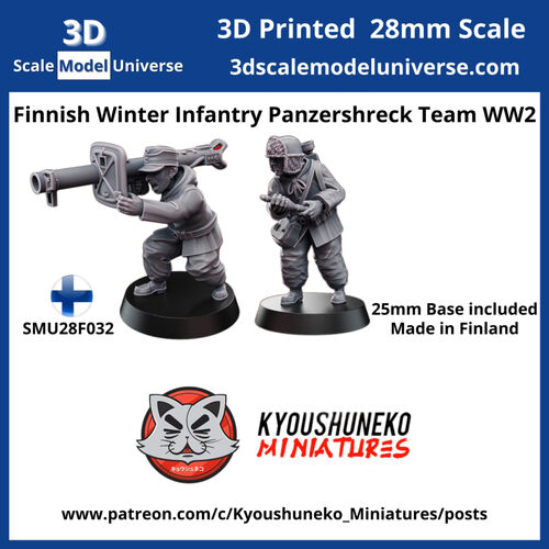 3d Scale Model Universe 28F032 Finnish WW2 Winter Infantry Panzershreck Team (2 Figures / 25 mm Bases)