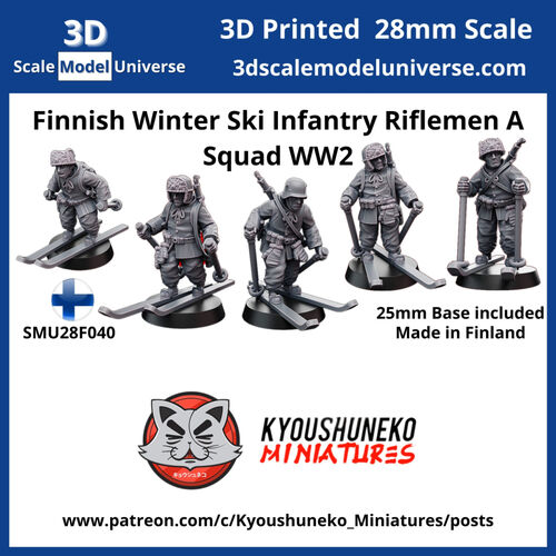 3d Scale Model Universe 28F040 Finnish WW2 Winter Ski Infantry Riflemen A Squad (5 Figures / 25 mm Bases)