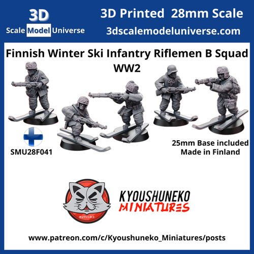 3d Scale Model Universe 28F041 Finnish WW2 Winter Ski Infantry Riflemen B Squad (5 Figures / 25 mm Bases)