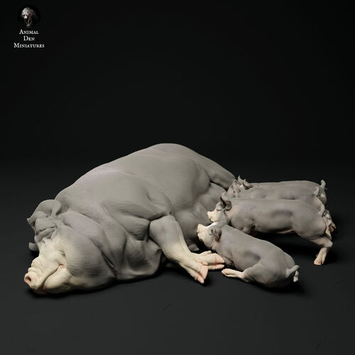 EMP3D 35130314 Świnie / berkszyry - maciora z prosiakami