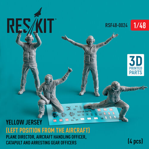 RES/KIT F48-0024 Yellow Jersey (Modern) (Left Position From The Aircraft) Plane Director, Aircraft Handling Officer, Catapult And Arresting Gear Officers (4 pcs)