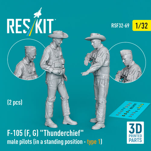 RES/KIT F32-0069 F-105 (F, G) 'Thunderchief' Male Pilots (In A Standing Position - Type 1) (2pcs) (3D Printed)