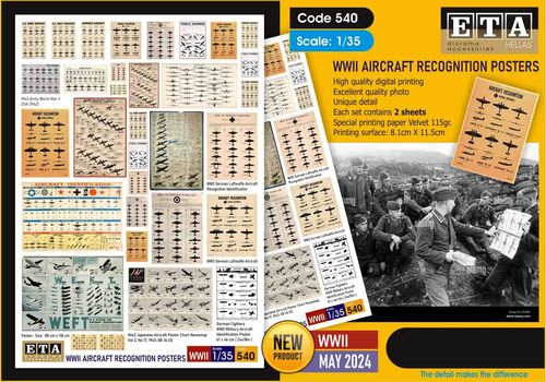 ETA DIORAMA ACCESSORIES 540 Aircraft Recognition Posters WWII (2 Sheets)