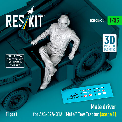 RES/KIT F35-0020 Male Driver for A/S-32A-31A "Mule" Tow Tractor Scene 1 (1 Figure / 3D Printed)