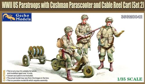 Gecko Models 35GM0042 WWII US Paratroops with Cushman Parascooter and Cable Reel Cart (Set 2)