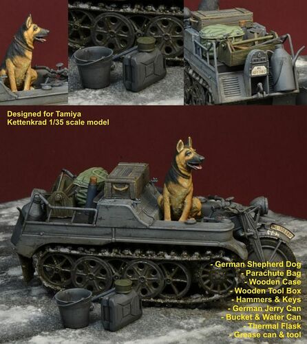 D-DAY miniature studio 35197 Luftwaffe Kettenkrad Accessories with Dog