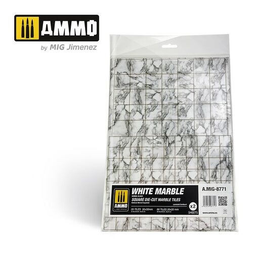 AMMO of Mig Jimenez 8771 White Marble - Square Die-Cut Tiles